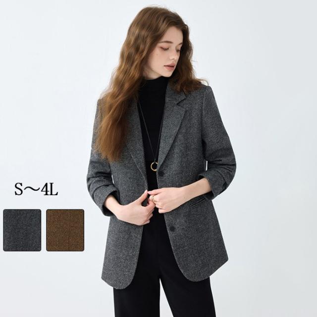 ジャケット レディース ブラウン テーラードジャケット オーバーサイズ 秋 冬 通勤 通学 デート 学園祭 きれいめ 大人カジュアル ゆったり ブラウン/グレー  S-3XL