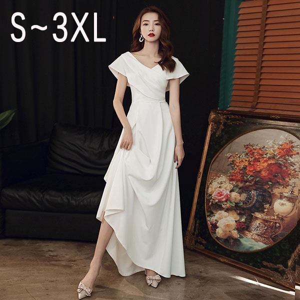 【送料無料】パーティードレス ウェディングドレス 総レース Vネック Aライン 白 ホワイト 上品ワンピース ロングドレス ピアノ発表会 結婚式 記念日 演奏会 舞台 コーラス 二次会 S/M/L/XL/2XL/3XL