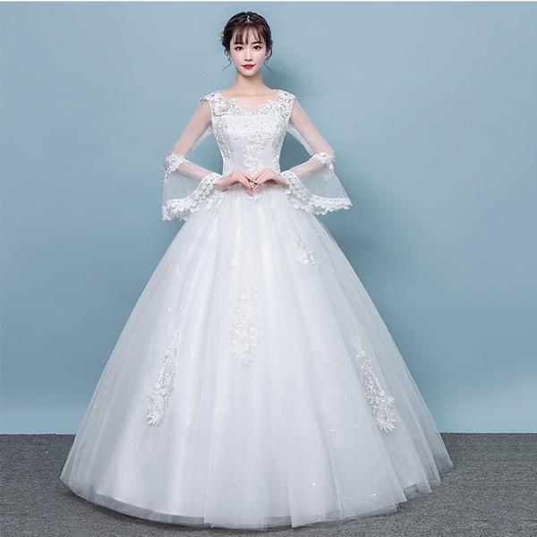 【送料無料】ウェディングドレス レディース 大人 撮影用 締め上げタイプ フォーマル　長袖 小さいサイズ 結婚式花嫁 二次会ドレス 白ドレスプリンセスドレスレース ロングドレス ワンピース 大きいサイズ 上品