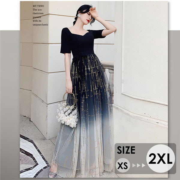 パーティードレス ロングドレス 演奏会 袖あり ラウンドネック バイカラー 成人式 同窓会 大人 ピアノ 発表会 Aライン 結婚式 ステージドレス 二次会 母親 ウエディング ハワイ ワンピース 上品 20代 30代 40代