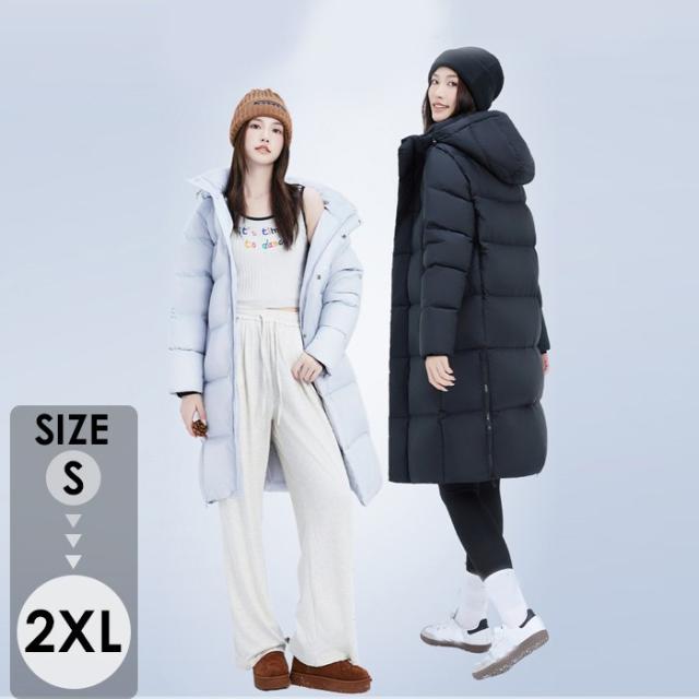 ダウンコート レディース ロング おしゃれ 冬 ダウンジャケット フード付き スタンドカラー 着痩せ 可愛い  通学 通勤 撥水 大きいサイズ 黒ブラック 無地 厚手 防寒 ジップアップ アウター