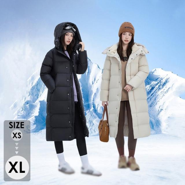 ダウンコート レディース ロング aライン おしゃれ 超ロング 冬 ベンチコート ダウンジャケット フード付き スタンドカラー 着痩せ 撥水 大きいサイズ 黒ブラック 無地 厚手 防寒 暖かい ジップアップ