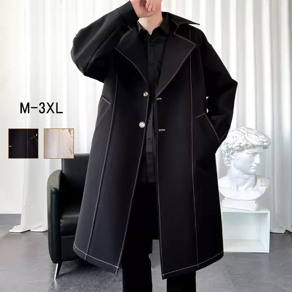 コート メンズ ジャケット ビジネス カジュアル メンズライン トレンチコート ロング トレンチコート 無地 ジャケット シンプル きれいめ 通勤 仕事 アウター チェスターコート  春 秋冬 大きいサイズ ブラック ホワイト M L XL 2XL 3XL