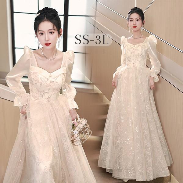 ドレス 大人 ピアノ 発表会 ロング丈 ぽっちゃり 大きいサイズ イブニングドレス 演奏会 ピアノ発表会 袖付き ワンピース Aライン ステージドレス 二次会 女子会 成人式 パーティードレス 大人可愛い bg055zezel9