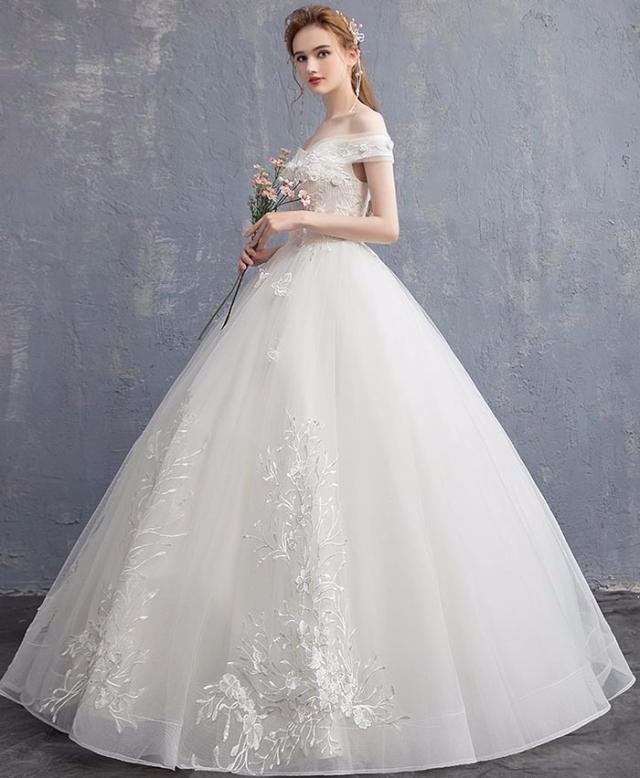 ウェディングドレス 花柄 レース 結婚式 花嫁 二次会 ロングドレス 白