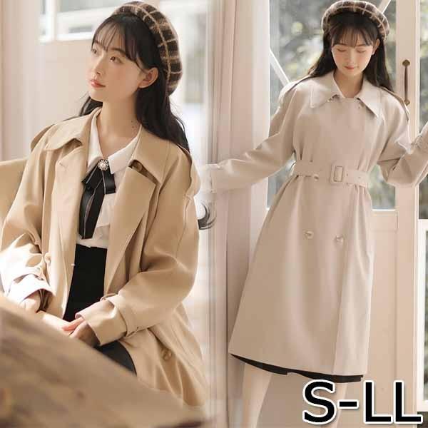 【送料無料】トレンチコート レディース アウター コート 小柄 小さいサイズ ロング丈 ロングコート カジュアル シンプル 無地 春 秋 軽量