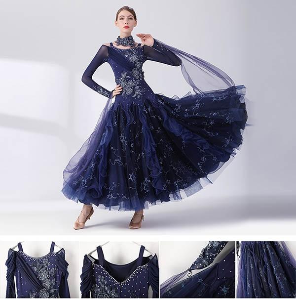 社交ダンスドレス 広がる裾 競技用ドレス ダンス衣装 ダンスウェア