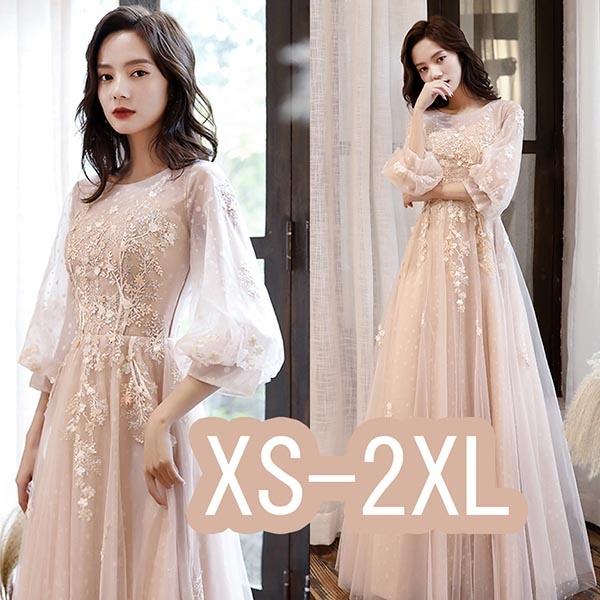 【送料無料】ラウンド エレガント ドレス 大人 ピアノ 発表会 ロング丈 ファスナータイプ パーティー 演奏会 結婚式ワンピース 大きいサイズ 成人式 同窓会 母親 袖あり お呼ばれ 20代 30代 XS/S/M/L/XL/2XL