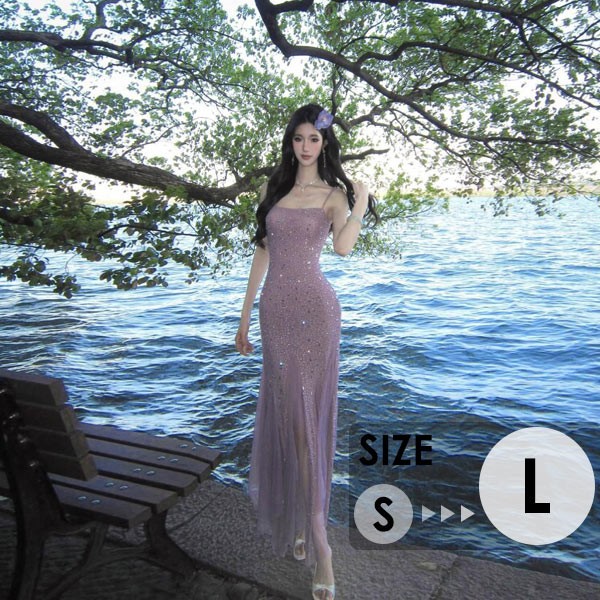 レディースドレス 大人 ピアノ発表会 演奏会 ロング丈パープル 結婚式  ワンピース 二次会 女子会 成人式 おしゃれ 可愛いロングドレス パープル 着痩せる お呼ばれ 20代 30代