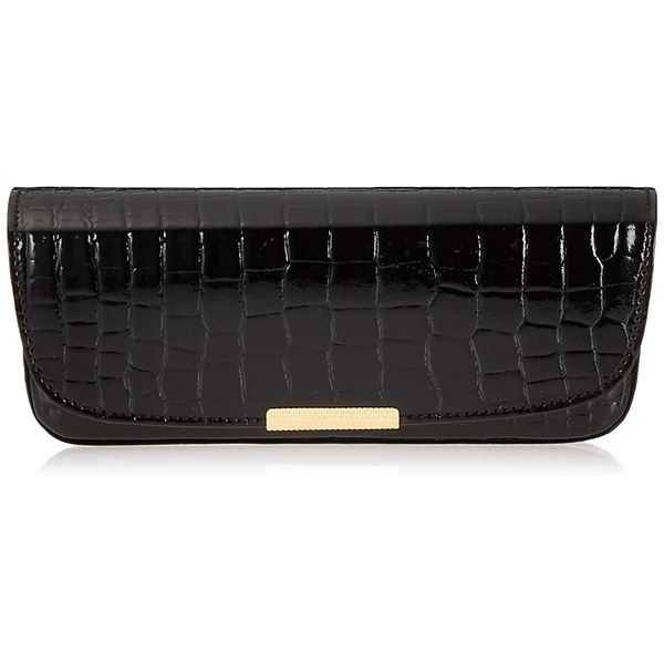 日本製 牛革（型押し） ホック式 鼻あて付き メガネケース ブラック FG-8-2 |b04