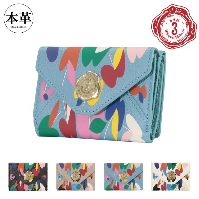 【レビュー投稿で+5％還元】サンヒデアキミハラ 三つ折財布 牛革 フラップ メンズ レディース SMO-SKN SHOGO SEKINE コラボ SAN HIDEAKI MIHARA 本革 レザー 札入れ 小銭入れ カード入れ クリスマス_mp クリスマス_wp
