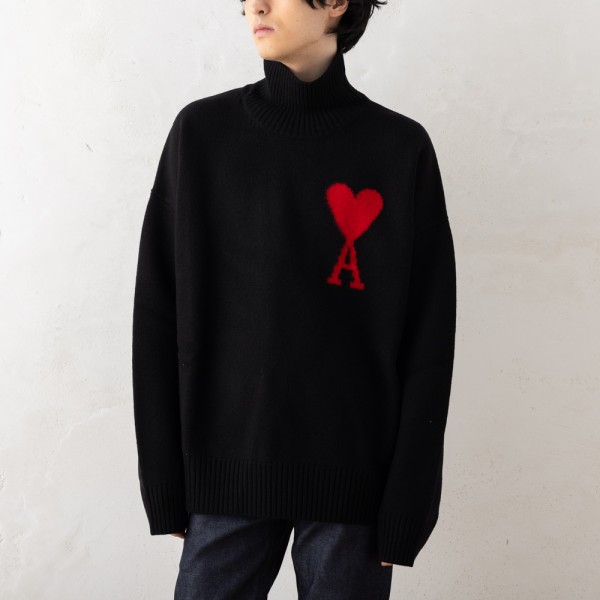アミパリス ニット セーター ブラック メンズ AMI PARIS BFUKS40201 018 009