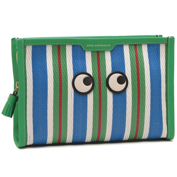 アニヤハインドマーチ ポーチ アイズ ストライプポーチ グリーン ブルー メンズ レディース ユニセックス ANYA HINDMARCH 5050925201216