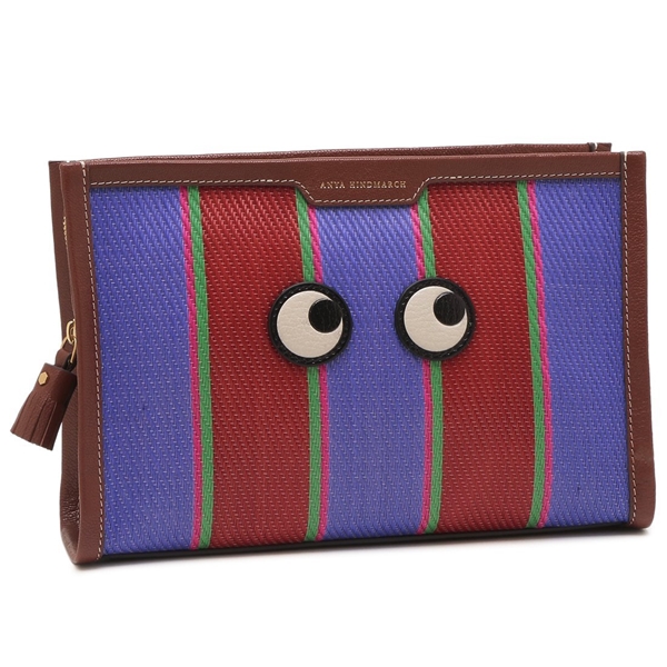 アニヤハインドマーチ ポーチ アイズ ストライプポーチ ワインレッド ブルー メンズ レディース ANYA HINDMARCH 5050925201223