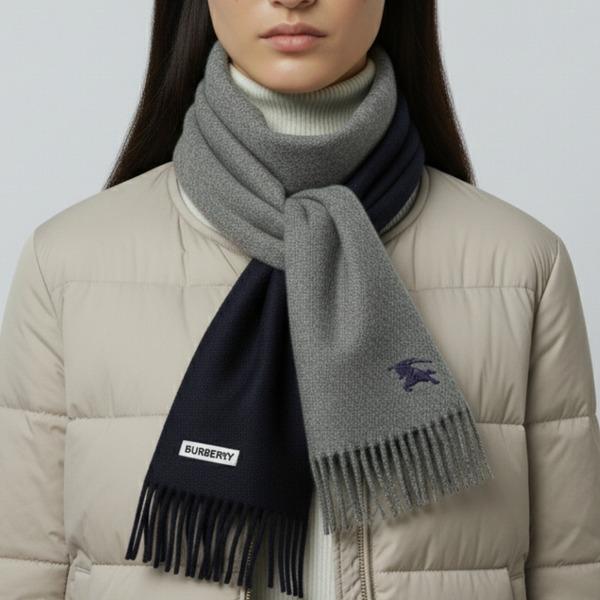 バーバリー マフラー フリンジ リバーシブル グレー ネイビー メンズ レディース ユニセックス BURBERRY 8077824 A1345