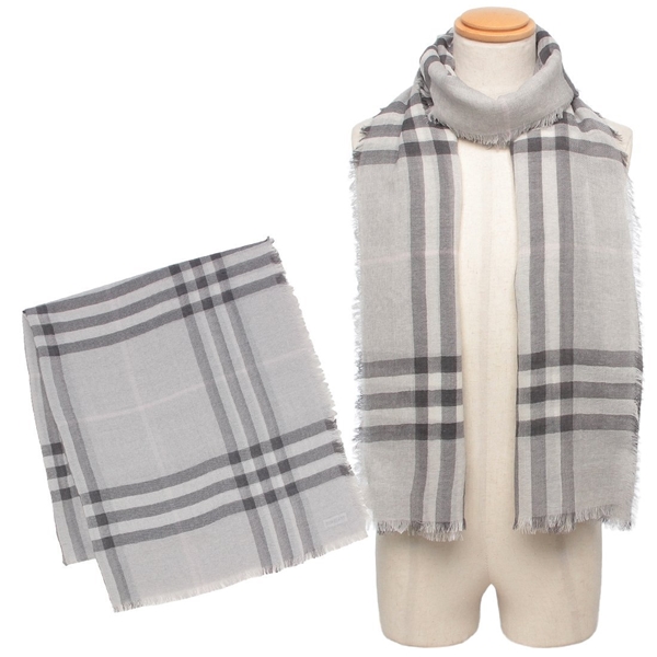 バーバリー スカーフ ワイドチェック グレー ホワイト メンズ レディース ユニセックス BURBERRY 8113525 C3382