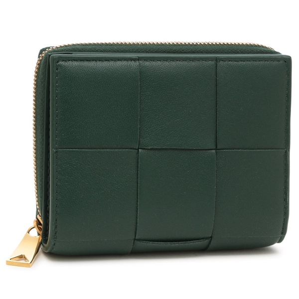 ボッテガヴェネタ 二つ折り財布 マキシイントレチャート ミニ財布 グリーン レディース BOTTEGA VENETA 701458 VCQC1 3035
