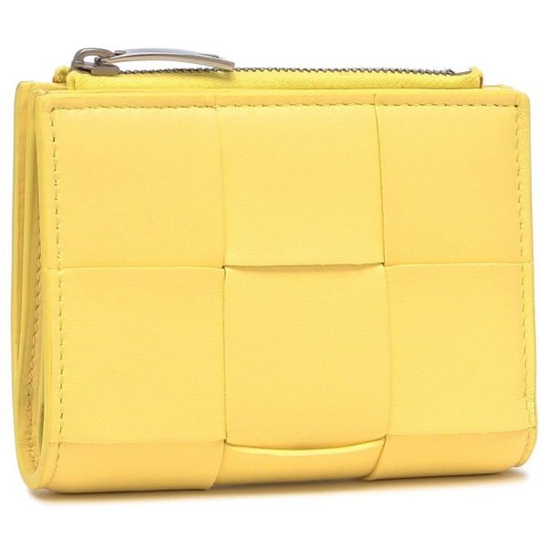 ボッテガヴェネタ 二つ折り財布 マキシイントレチャート ミニ財布 イエロー レディース BOTTEGA VENETA 706010 VCQC4 7421