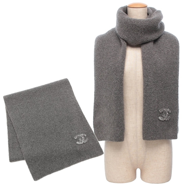 シャネル マフラー ストール CCマーク ココマーク グレー レディース CHANEL AAB134 B20783 U1610