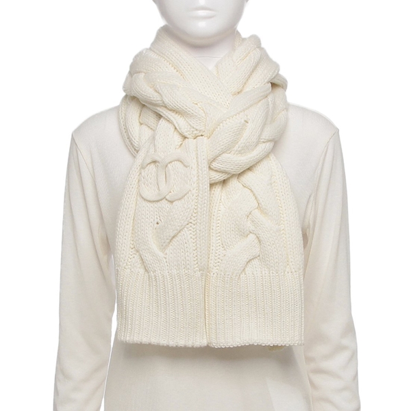シャネル マフラー ストール カシミヤ CCマーク ココマーク ホワイト レディース CHANEL AAB423 B22083 10601
