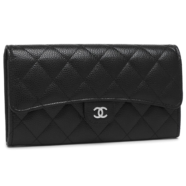 シャネル 長財布 マトラッセ ココマーク シルバー金具 キャビアスキン ブラック レディース CHANEL AP0241 Y01588 C3906