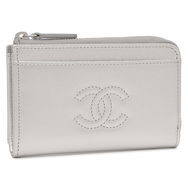 シャネル フラグメントケース カードケース ミニ財布 CCマーク ココマーク シルバー レディース CHANEL AP4661 B22661 U5221