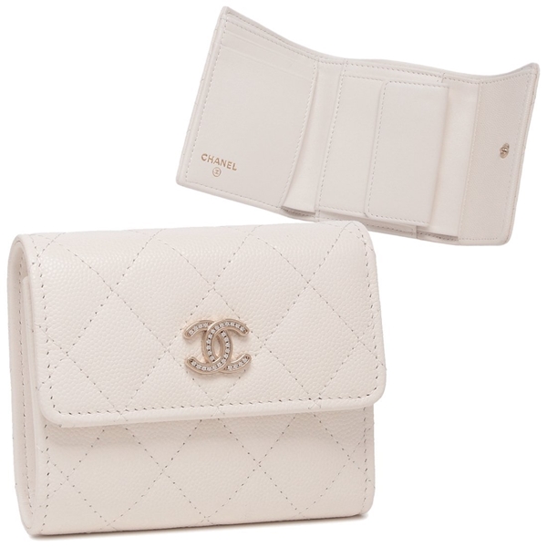 シャネル 三つ折り財布 ココマーク CCマーク ホワイト レディース CHANEL AP4816 B21476 10601