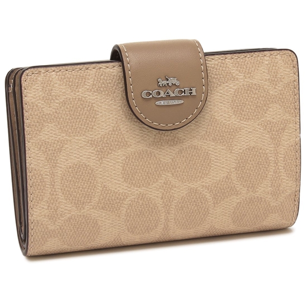 コーチ アウトレット 二つ折り財布 シグネチャー ミディアム コーナー ジップ ウォレット ベージュ レディース COACH CW786 SVPWH