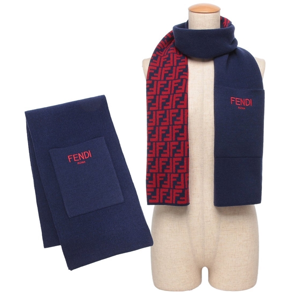 フェンディ マフラー FF柄 リバーシブル ポケット付き ブルー キッズ FENDI JUQ020 AO29 F08B9
