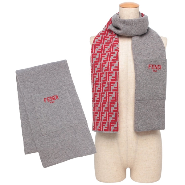 フェンディ マフラー FF柄 リバーシブル ポケット付き グレー キッズ FENDI JUQ020 AO29 F0WZ4