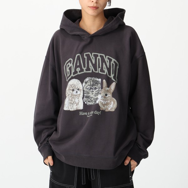 ガニー パーカー フーディー アニマル ブラック レディース GANNI T4270 252