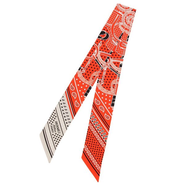 エルメス スカーフ エプロン ドール バンダナ ツイリー オレンジ ホワイト レディース HERMES H062978S 05