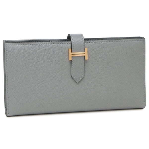 エルメス ベアンスフレ グリパンタン ゴールド金具 K刻印 ブルー レディース HERMES H084871CC P0 長財布