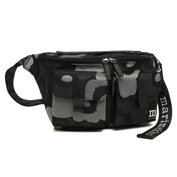 マリメッコ ショルダーバッグ ボディバッグ ウニッコ 花柄 Mサイズ グレー ブラック レディース MARIMEKKO 094810 990