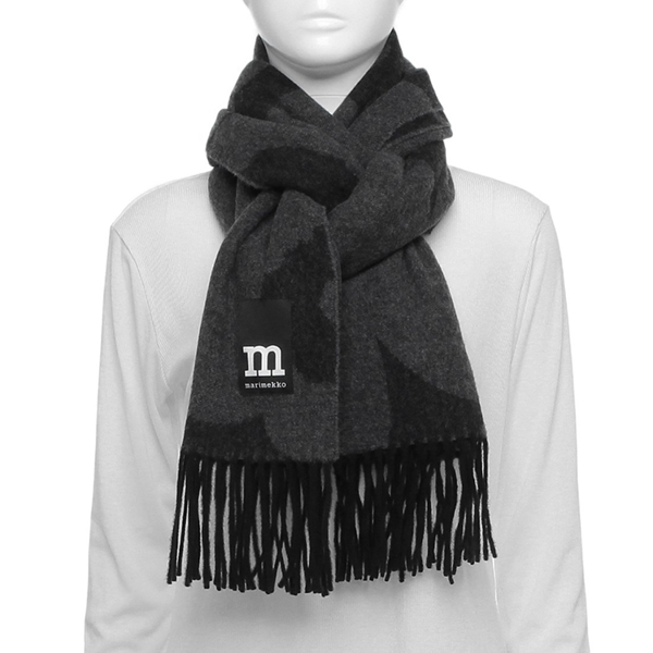 マリメッコ マフラー ストール ウニッコ 花柄 フリンジ ブラック グレー レディース MARIMEKKO 094906 999