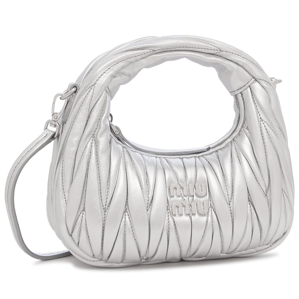 ミュウミュウ ハンドバッグ ショルダーバッグ マテラッセ ワンダー ホーボーミニ シルバー レディース MIU MIU 5BP078 AN88 F0118
