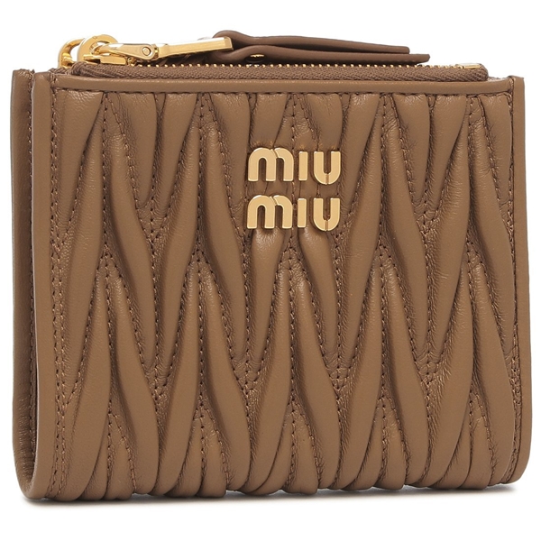 ミュウミュウ 二つ折り財布 マテラッセ ブラウン ゴールド レディース MIU MIU 5ML024 AFPP F098L