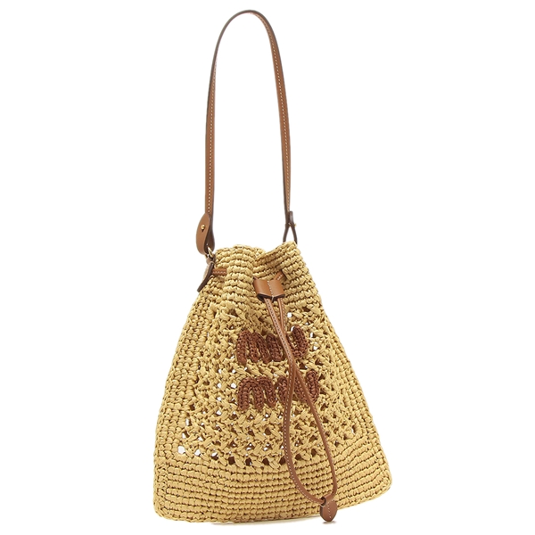 ミュウミュウ ハンドバッグ ウーブンファブリック ミニバッグ ロゴ ベージュ ブラウン レディース MIU MIU 5ND016 2DO1 F0A5T OOO