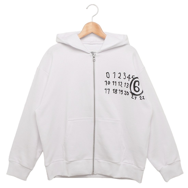 エムエムシックス メゾンマルジェラ パーカー フーディー ロゴ レディース ホワイト ガールズ MM6 Maison Margiela M60872 MM02X M6100