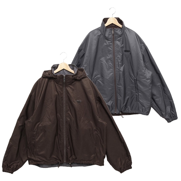プラダ ジャケット リナイロン リバーシブル ブラウン グレー メンズ PRADA SGC603 1WQ9 F01C5 SAEO