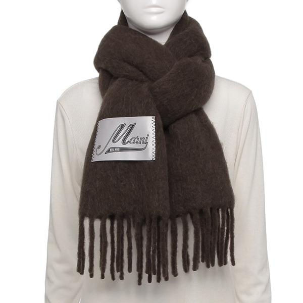 マルニ マフラー ロゴラベル フリンジ 大判 ストール ブラウン レディース MARNI SCMC0059Y0 UTW918 00M29