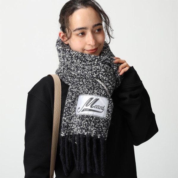 マルニ マフラー ブークレ織り フリンジ ロゴ グレー メンズ レディース ユニセックス MARNI SCMC0145Y0 UAW057 00N98