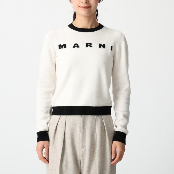 マルニ ニット セーター 子供服 カシミア クルーネック ロゴ レディース 大人も可 ホワイト ブラック キッズ MARNI M00993 M00ML 0M111