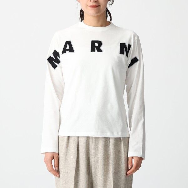 マルニ Tシャツ カットソー 子供服 ロングTシャツ ロゴ レディース 大人も可 ホワイト ブラック キッズ MARNI M01263 M00RF 0M114