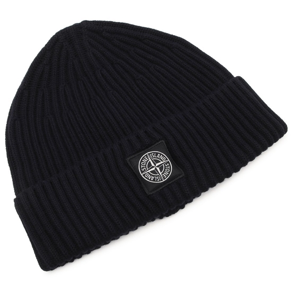 ストーンアイランド ニット帽 ビーニー リブ編み ロゴパッチ ネイビー メンズ レディース STONE  K2S15 N100002 S00C3 V0020