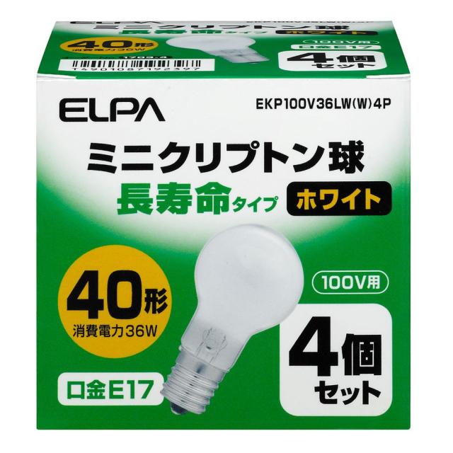 エルパ ELPA 長寿命ミニクリ 白熱電球 E17 40W形 4個入り EKP100V36LW(W)4P の通販はau PAY マーケット - サンドラッグ.com | au PAY ...