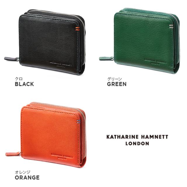 商品レビューで+5%｜キャサリンハムネット 財布 二つ折り財布 メンズ レディース ブランド ラウンドファスナー レザー 本革 KATHARINE HAMNETT 490-50702 商品レビューで+5%｜キャサリンハムネット 財布 二つ折り財布 メンズ