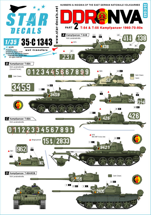 STAR DECALS 1/35 現用 東ドイツ国家人民軍#2 T-54＆T-55 1960〜1970〜80年代 大サイズ車番 国籍マーク ...