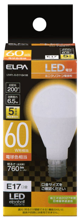 ELPA LDA7L-G-E17-G4106 LED電球 ミニクリプトン球形 760lm（電球色相当）エルパ[LDA7LGE17G4106] 返品種別Aの通販はau PAY マーケット ...