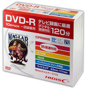 HIDISC HDDR12JCP10SC 録画用 16倍速対応DVD-R 10枚パック 4.7GB ホワイトプリンタブルハイディスク[HDDR12JCP10SC] 返品種別Aの通販はau ...